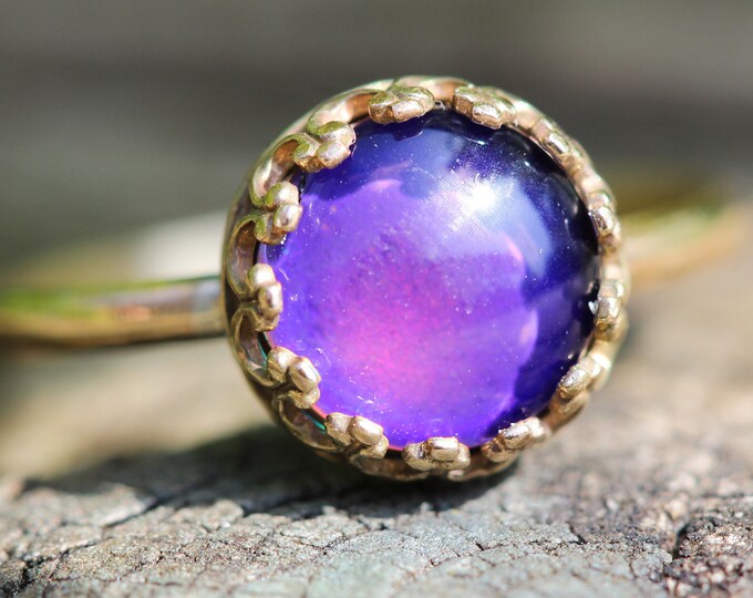 Mood Ring *14kt Solid Yellow Gold * 8mm or 10mm Round * Color Change ...