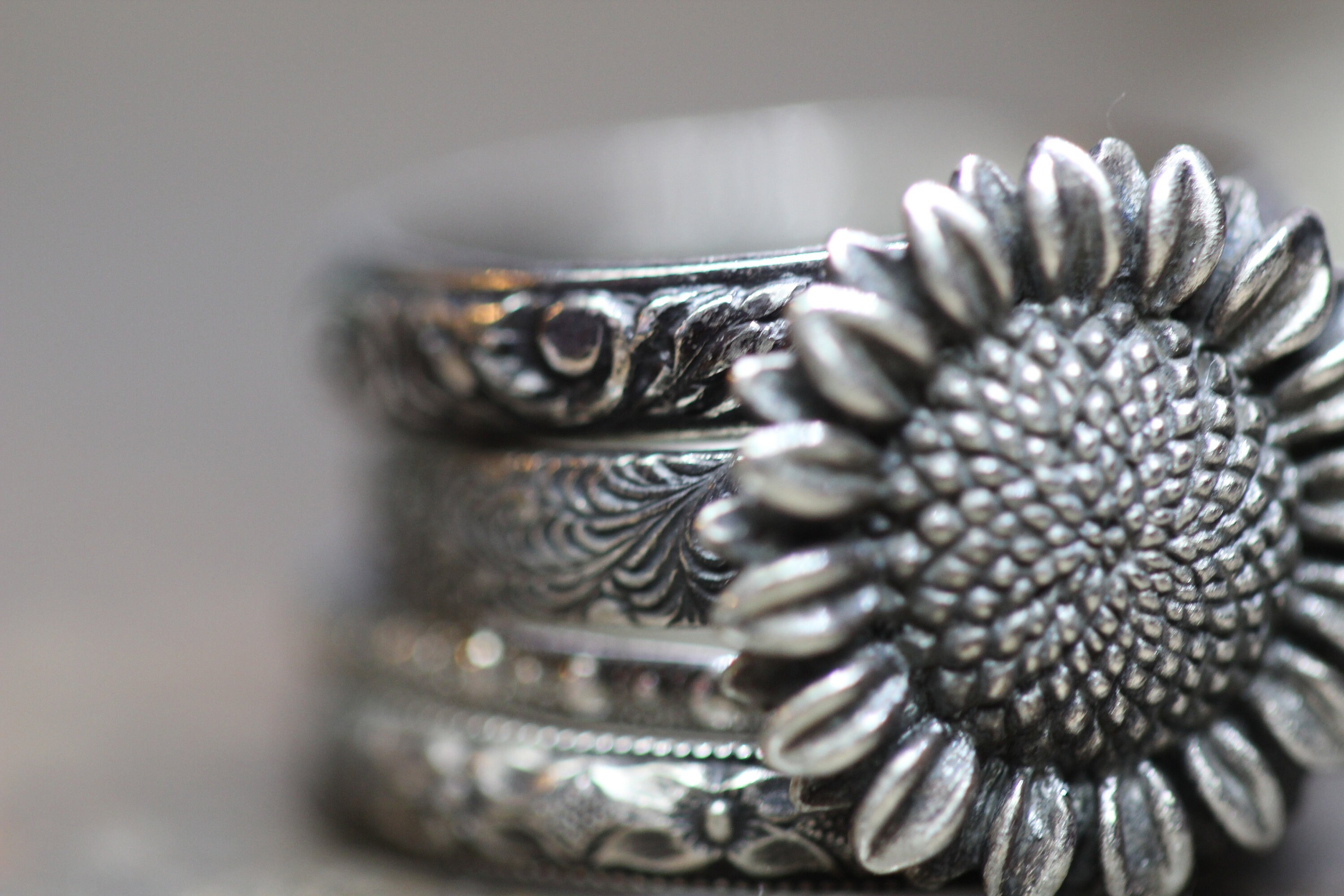 Sunflower Ring * Solid Sterling Silver * Stacking Ring Set of 4 * Any ...
