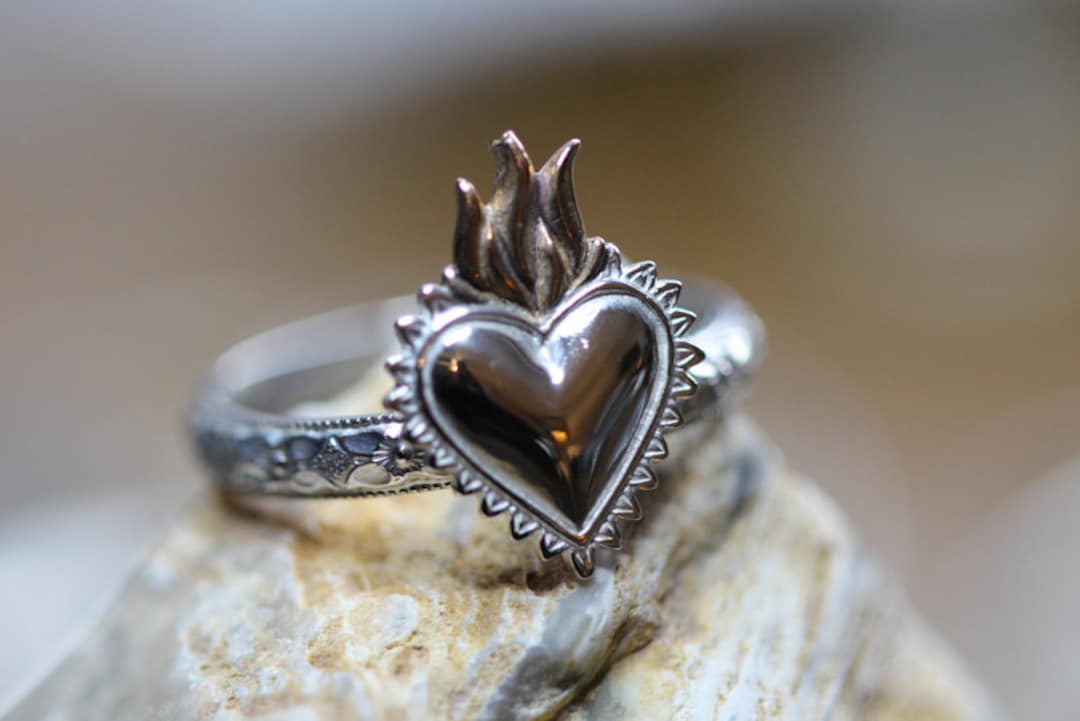 Flaming Heart Ring* Catholic Ring * Solid Sterling Silver * Sacred ...