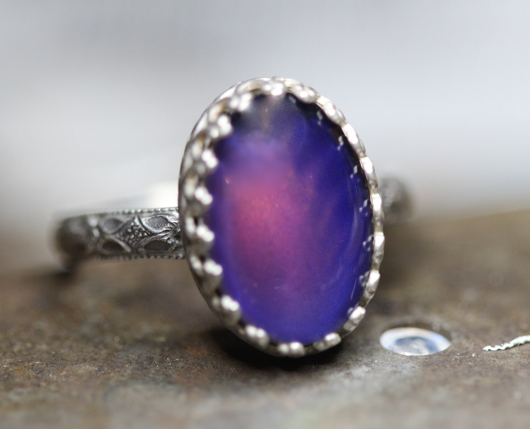 MOOD RING SILVER solid Sterling Floral Band color Change - Etsy