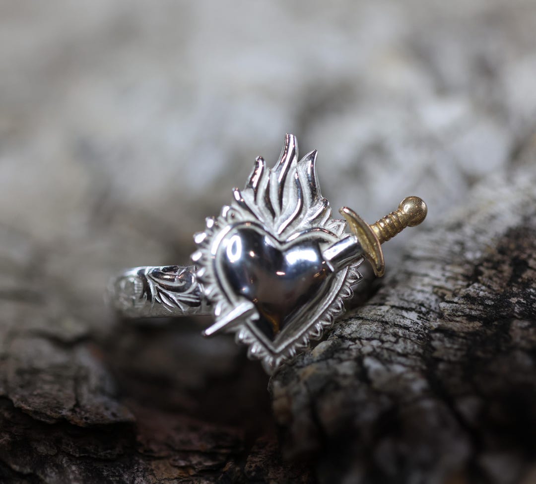 Sacred Heart Ring *sterling Silver Milagro * Flaming Heart Ring ...