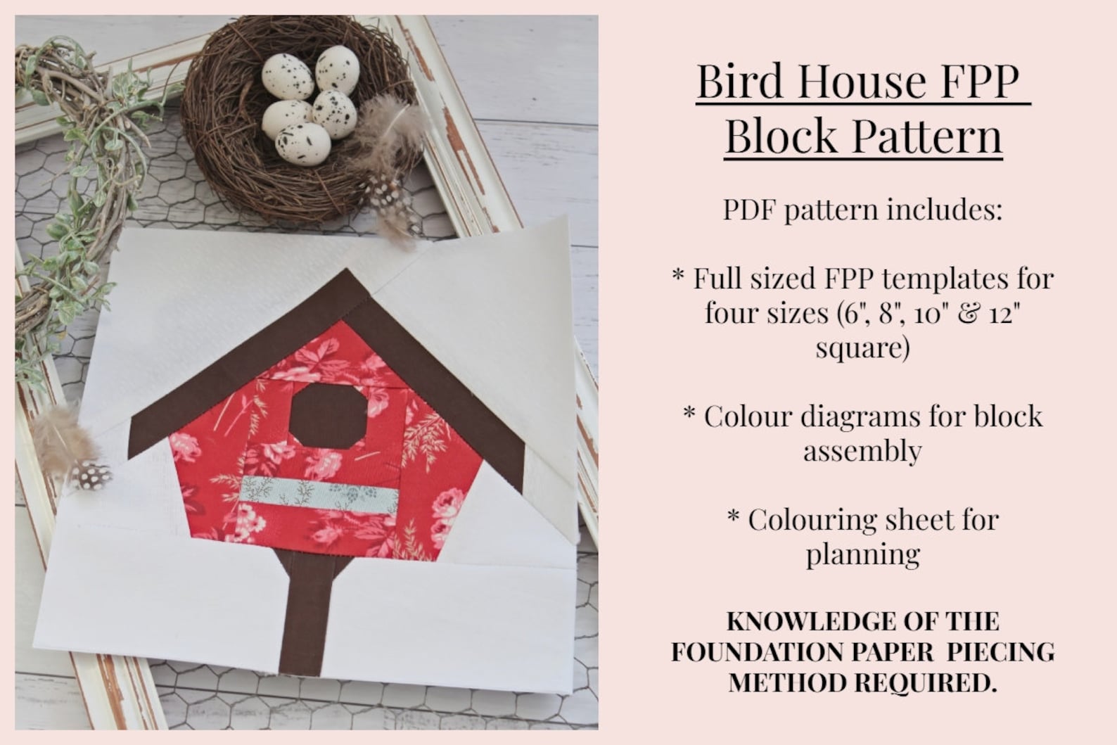 Bird House FPP Quilt Block PDF Pattern - 4 Block Sizes - Etsy