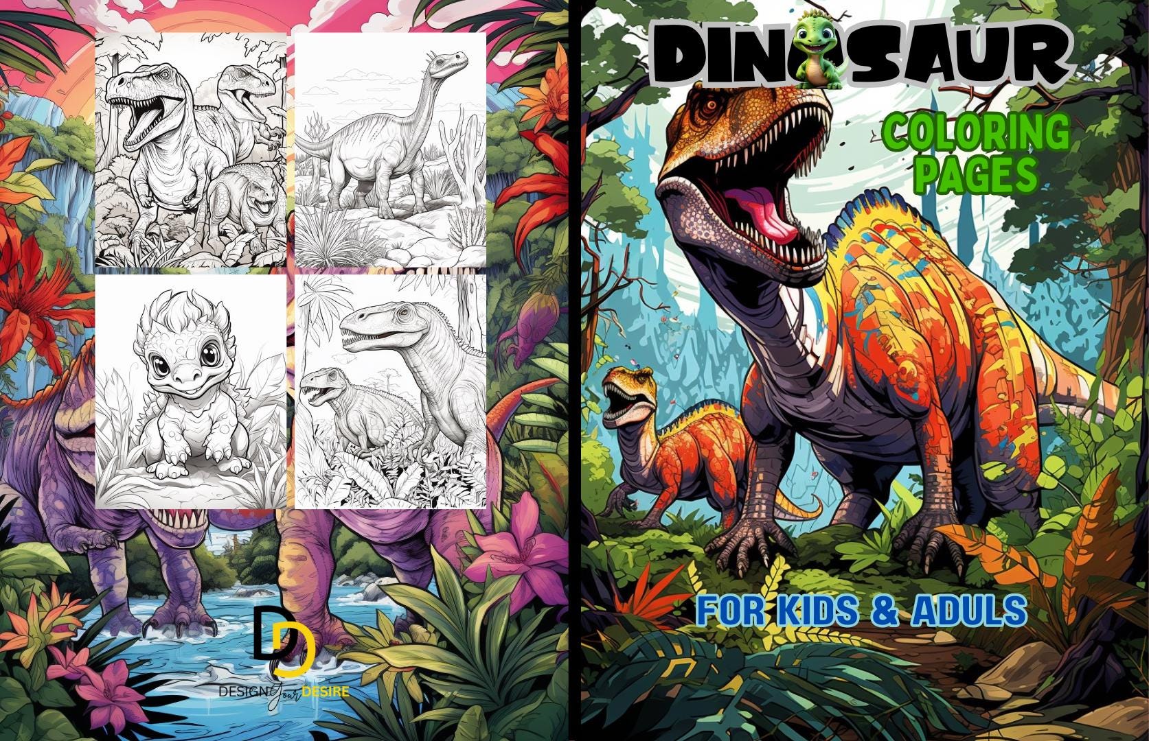40 Dinosaurs Coloring Pages: Adult & Kid Printable (PDF Download) - Etsy