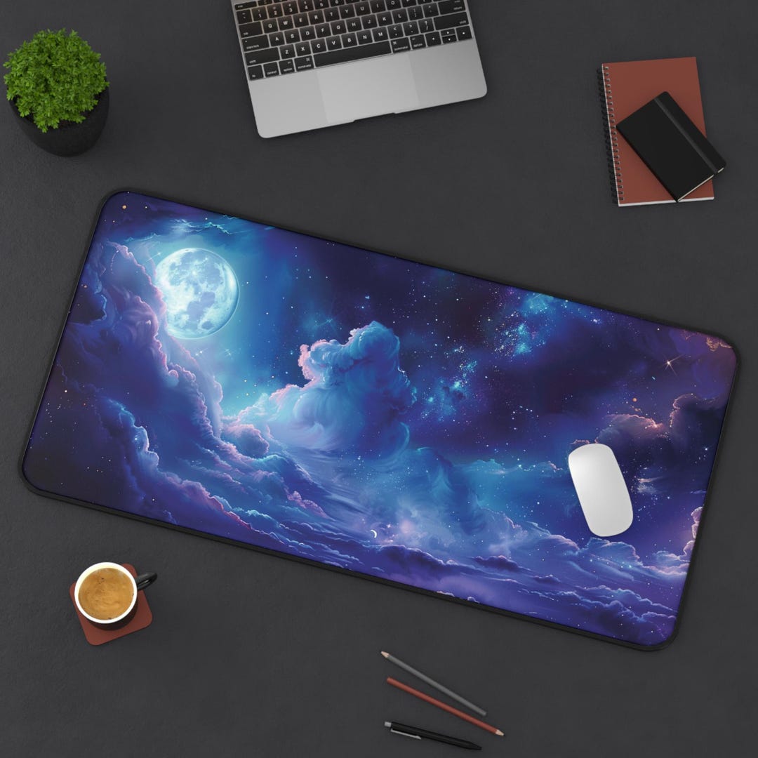 Sky Moon Night Mouse Pad, Blue Desk Mat, Gaming Decor - Etsy