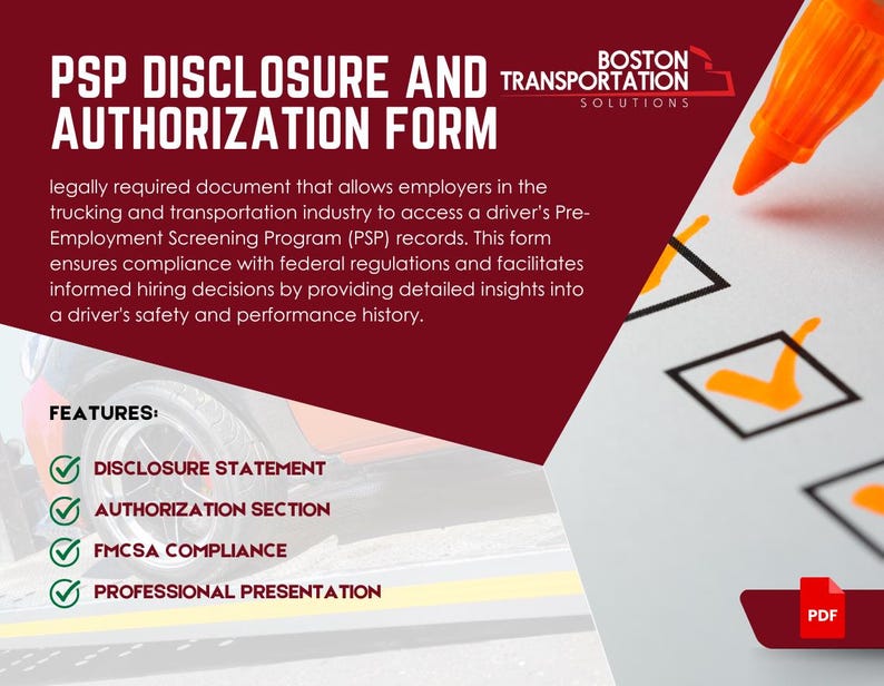 PSP Disclosure and Authorization Form | Essential Form for Trucking and Transportation ...