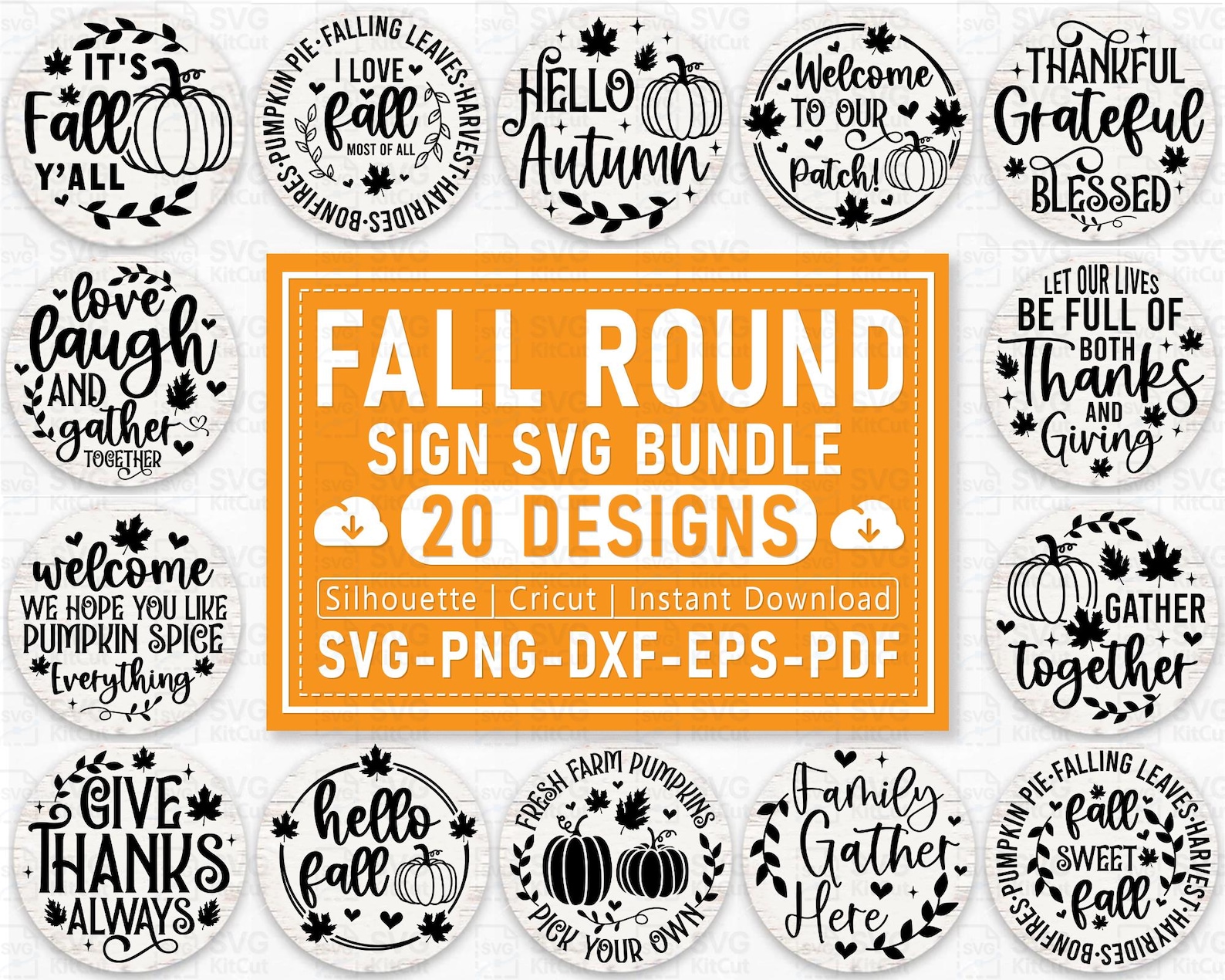 Fall Round Sign SVG Bundle: Autumn Door Hanger Designs, Cricut ...