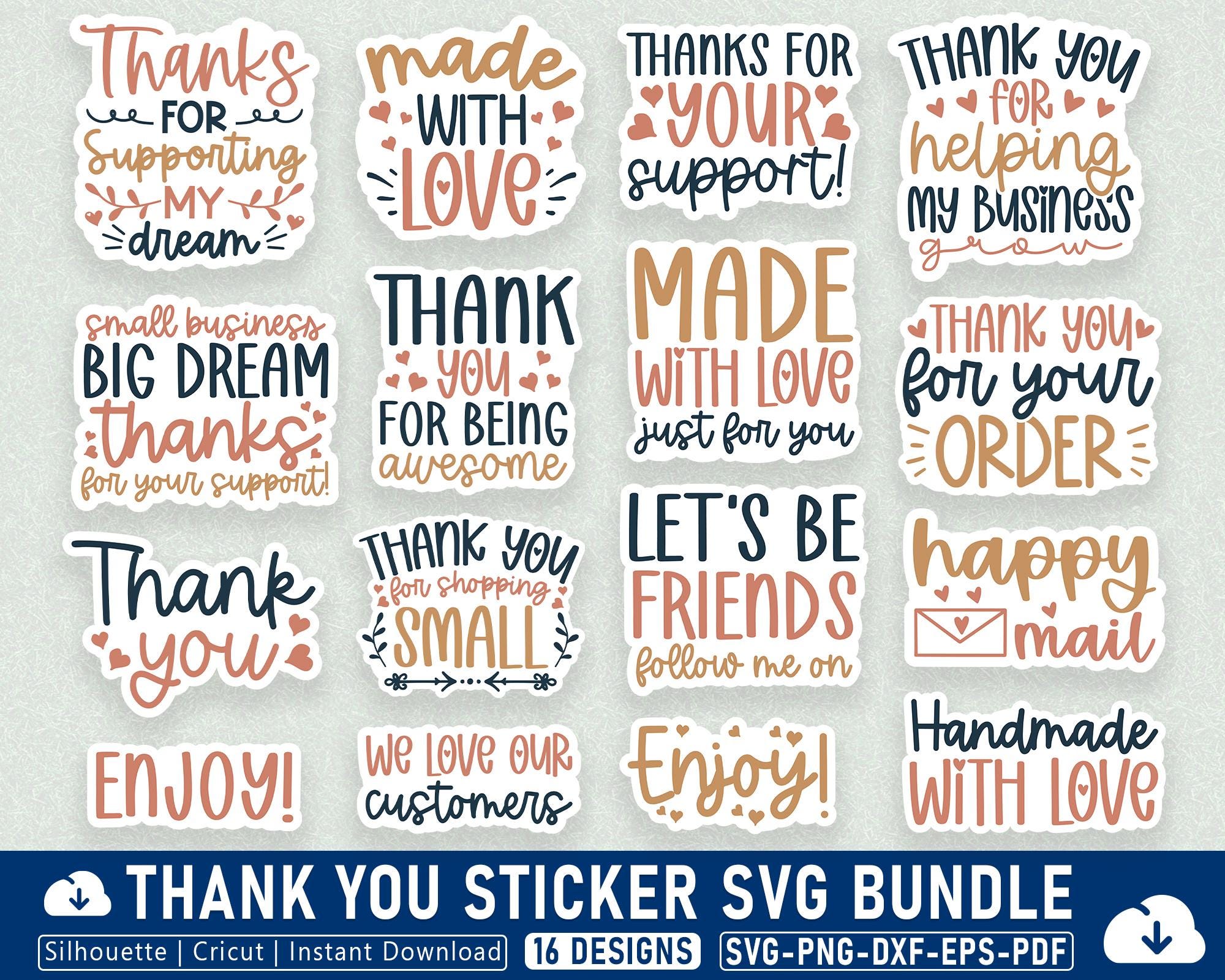 Boho Thank You Sticker Bundle: Printable PNG, SVG, PDF Files (digital ...