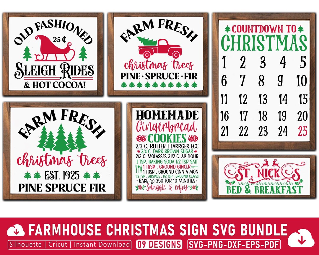 Farmhouse Christmas Sign SVG Bundle: Cricut & Silhouette Designs ...