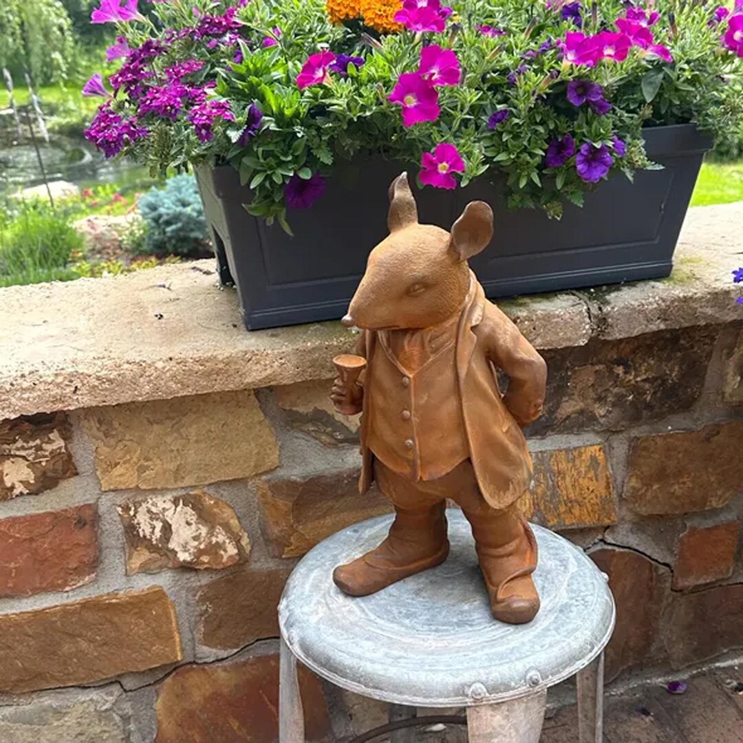 Vintage Cast Iron Gentleman Mouse Garden Statue - Etsy