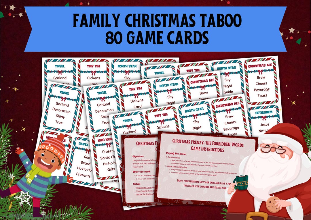 Christmas Taboo Game, 80 Forbidden Words Cards, Fun Printable Game for ...