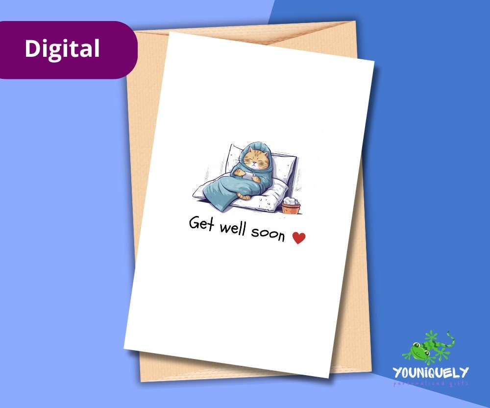 Get Well Soon Card, Funny Get Well Card, Cat Get Well Card, Printable ...