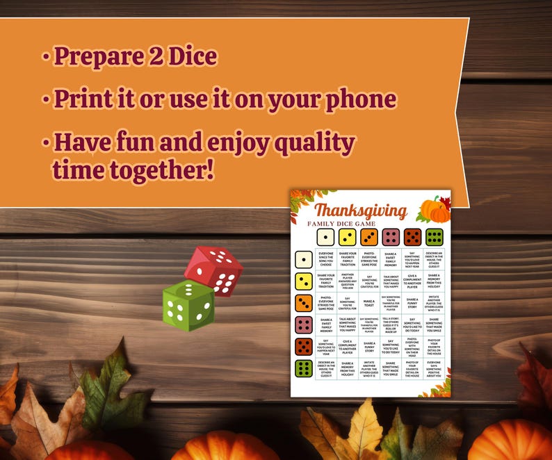 Thanksgiving Family Dice Game, Printable Fun Gratitude Activity for ...