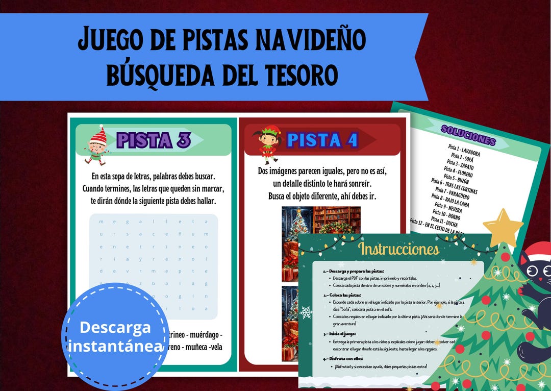 Spanish Scavenger Hunt, Christmas Children Clue Game, Find the Gifts ...