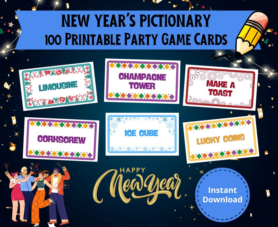 New Year Pictionary Game, Printable Family Party Activity With 100 ...