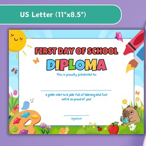First Day of School Certificate Printable, First Day of Kindergarten ...