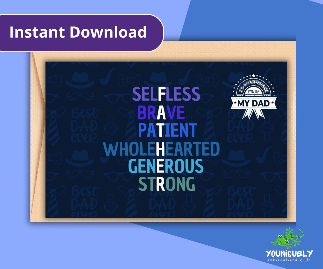 Father Word Card, Dad's Qualities Card, Father Attribute Gift, Daddy's ...