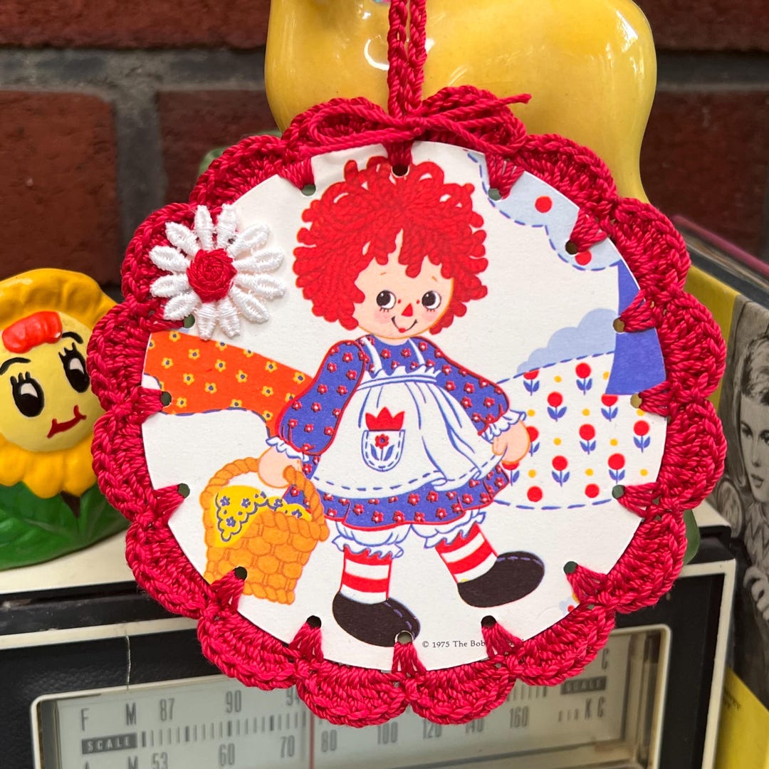 Vintage Hallmark Raggedy Ann Card Ornament / Decoration / Tag Crochet ...
