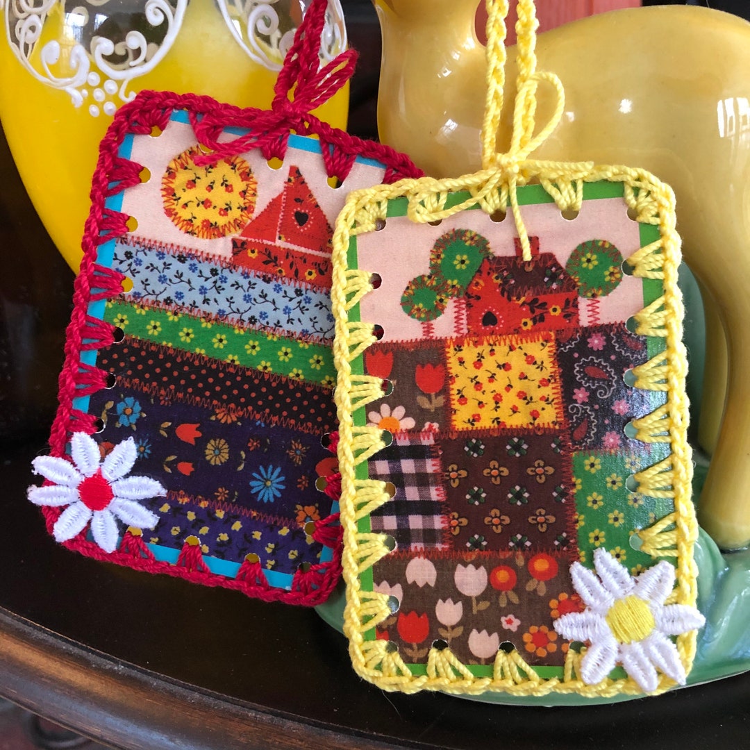 Set of 2 Vintage Playing Card Book Marks / Ornament Patchwork Calico ...