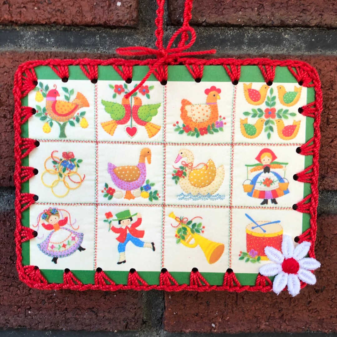 Vintage Christmas Card / Ornament / Gift Tag 12 Days of Christmas Quilt ...