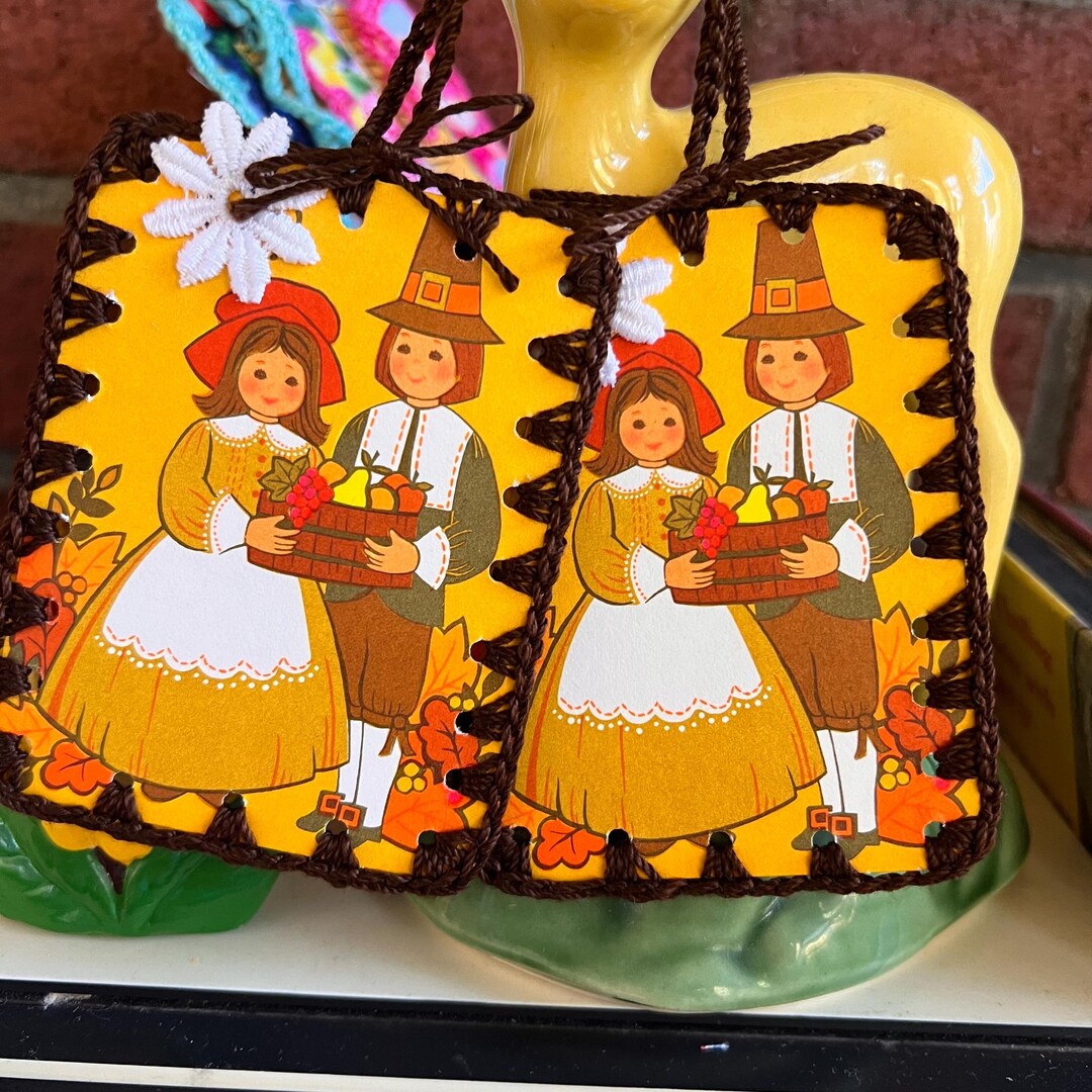 Set of 2 Ornaments / Tags Vintage Bridge Tallies Hallmark Thanksgiving ...