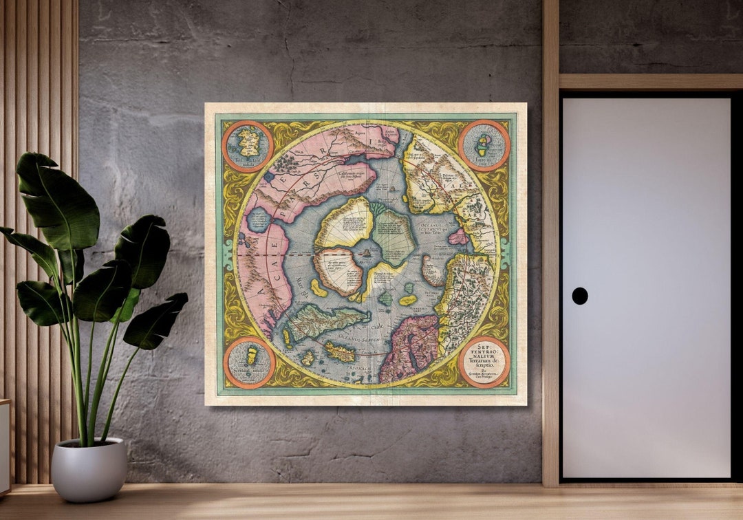 Vintage Arctic Map Print: 1606 Mercator North Pole Pictorial Chart - Etsy