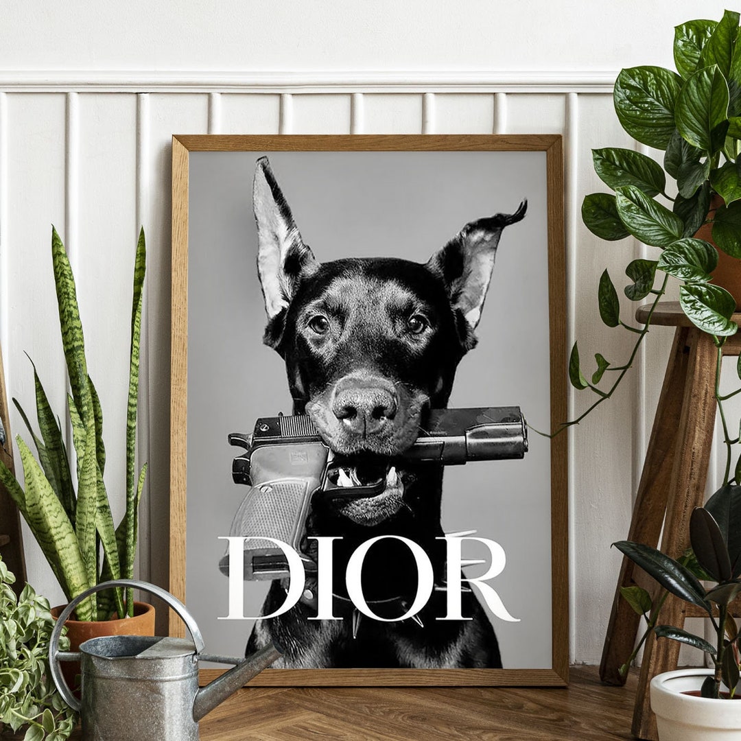 Doberman Gun Poster, Hypebeast Wall Art, Digital Luxury Fashion Poster ...