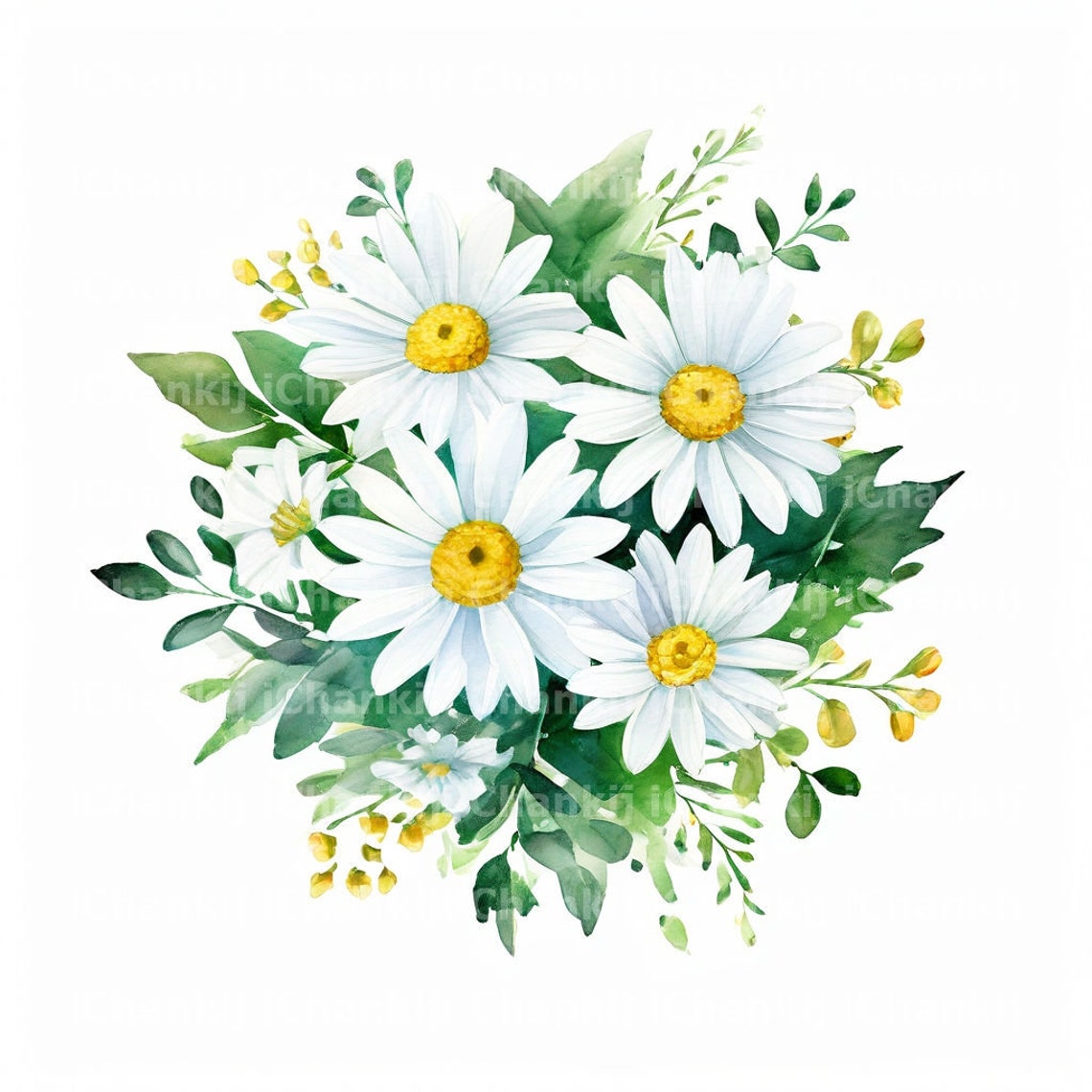 10 Daisy Flowers Bouquet Clipart, Watercolor Daisy Illustration ...