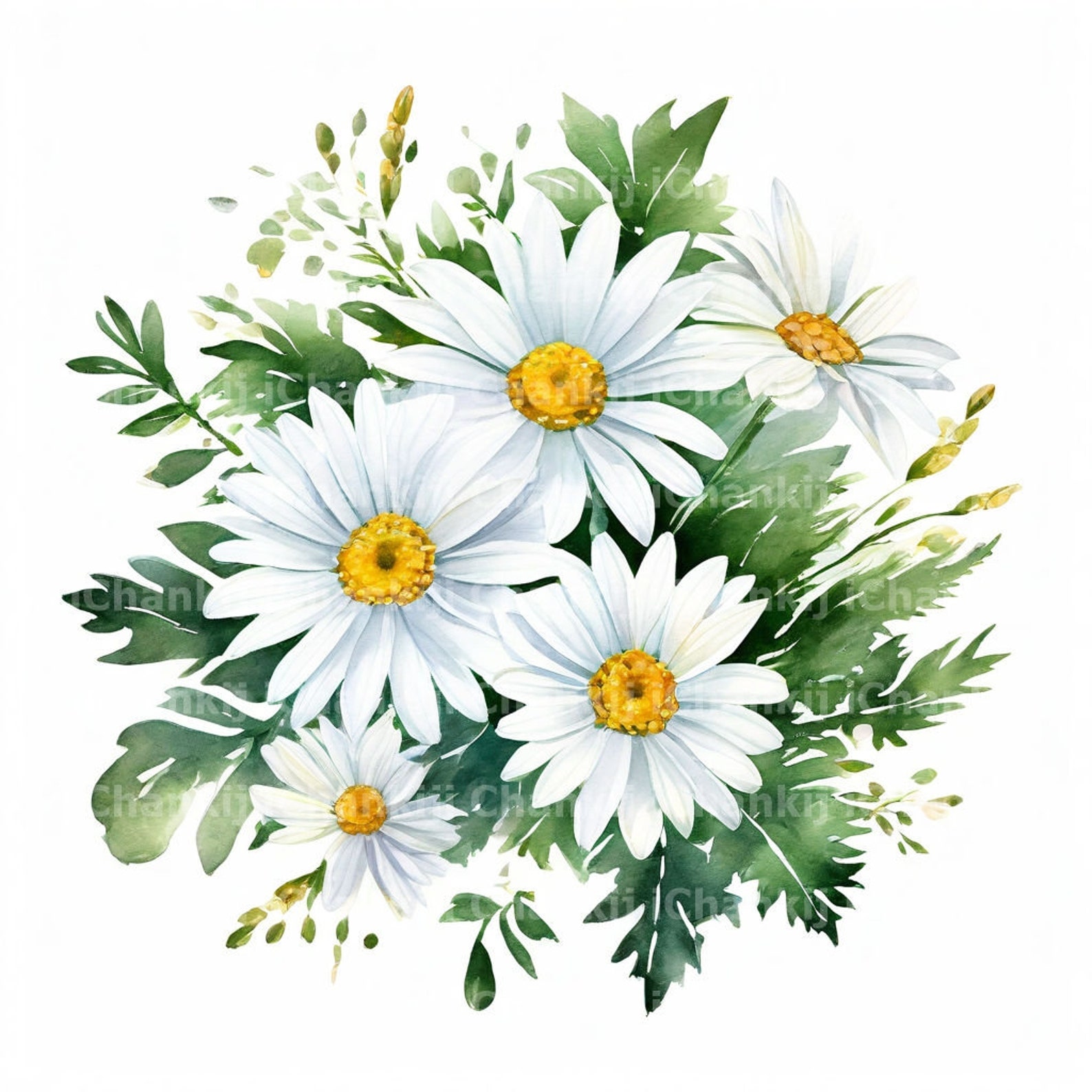 10 Daisy Flowers Bouquet Clipart, Watercolor Daisy Illustration ...