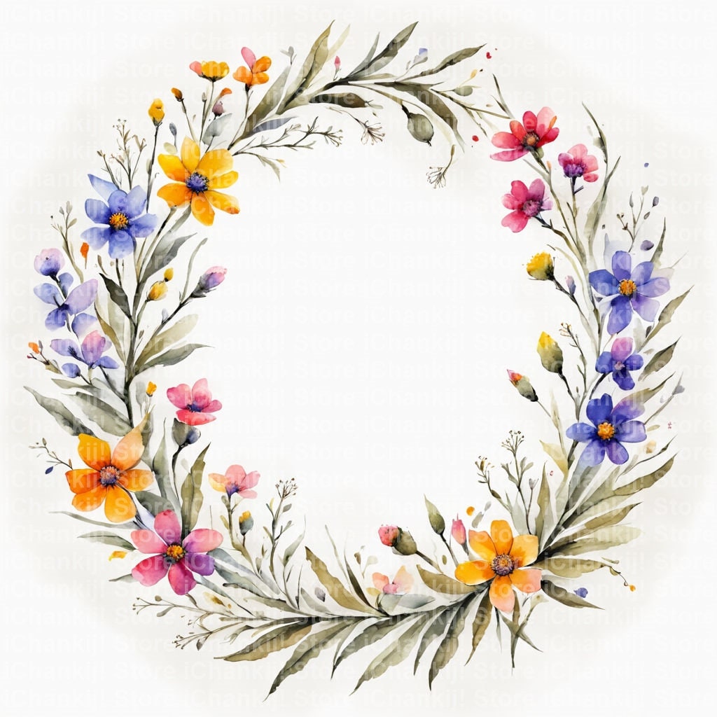 10 Wildflower Wreath Clipart, Wreath Clipart, Flowers Clipart ...
