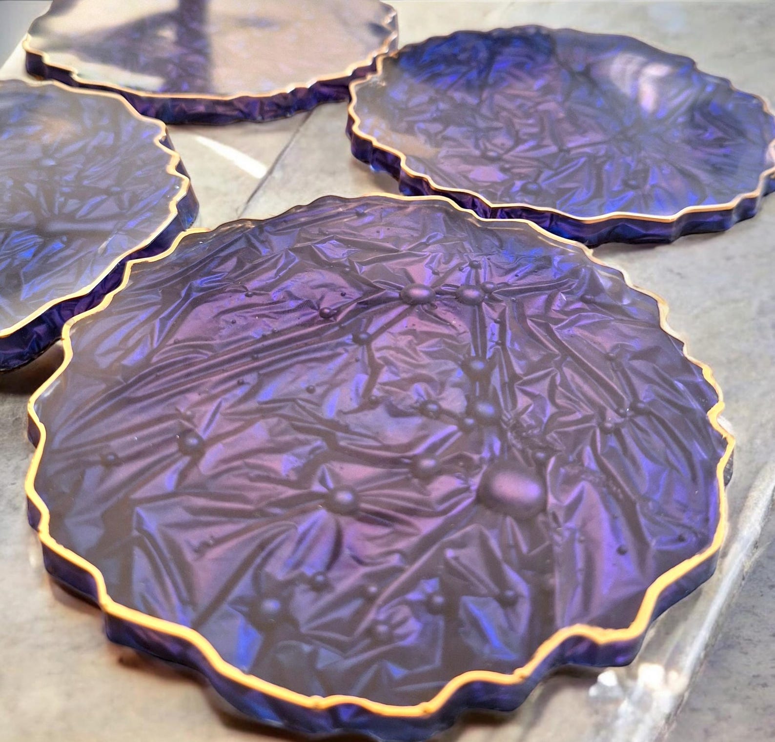Luxe Purple Velvet Effect Coaster Set. Jade Green Tray. - Etsy