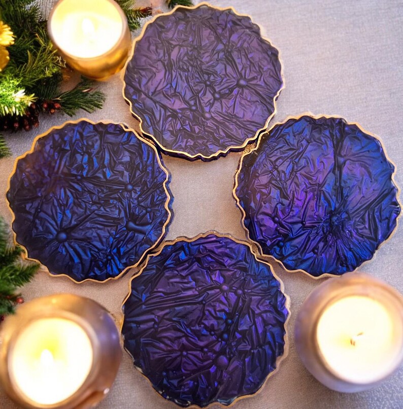 Luxe Purple Velvet Effect Coaster Set. Jade Green Tray. - Etsy
