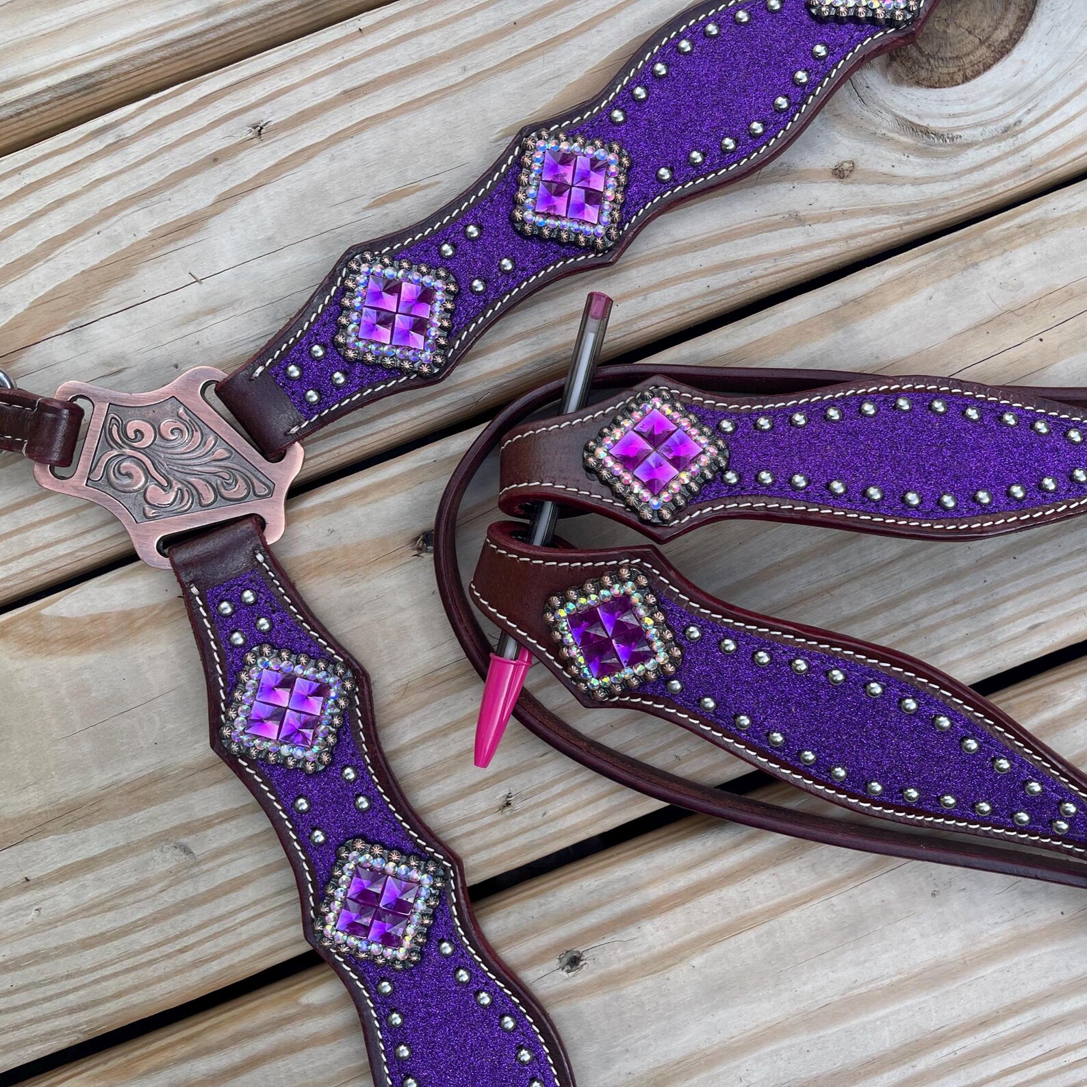 Made to Order Purple Browband Western Tack Set Headstall Breast Collar ...