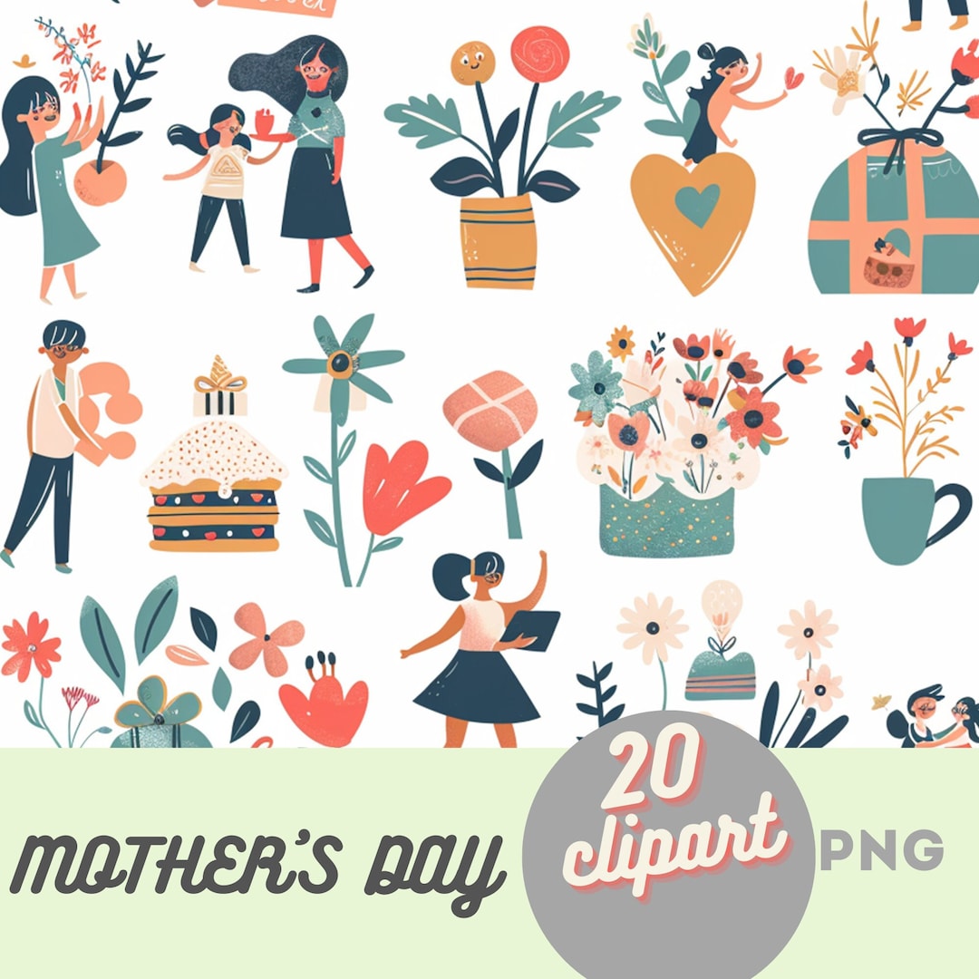 20 Digital Clipart Mother's Day. Die Cuts, Scrapbooking Pages. White ...