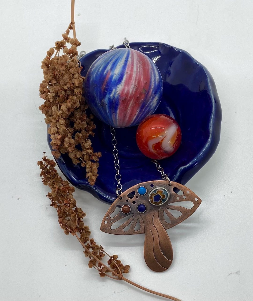 Trippy Mushroom Dream Necklace Made With Copper, Lapis, Sandstone, and ...