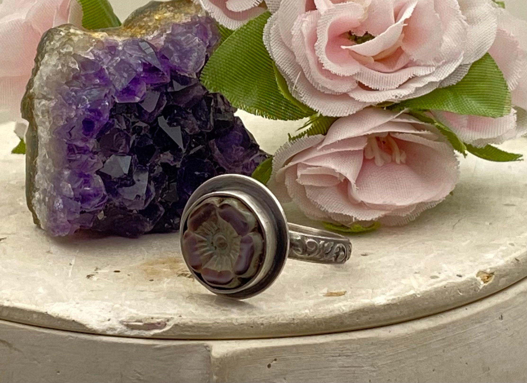 Bloom Flower Ring Made With A Glass Flower - Etsy