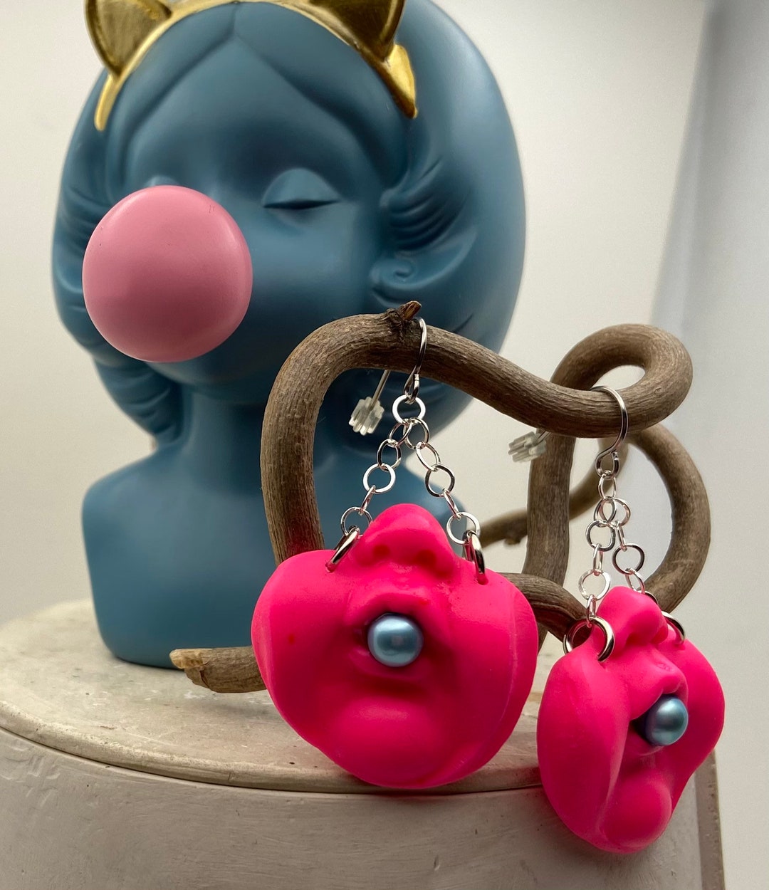 Chewed up Earrings Made With Pearls and Cast Doll Mouth - Etsy