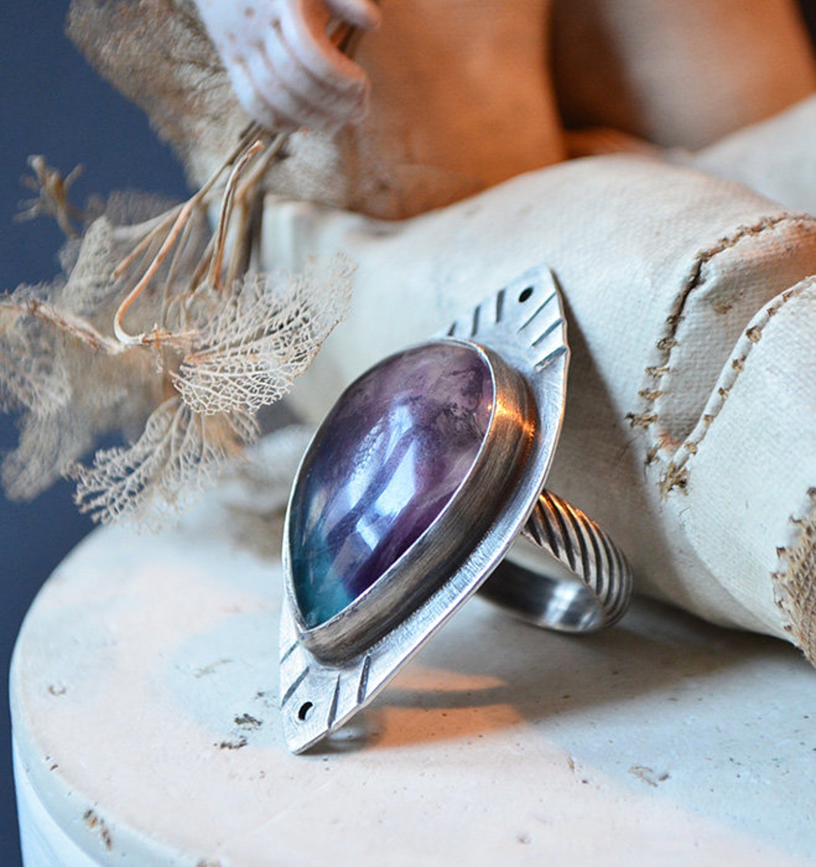 Keeper's Quill Ring Made With a Fluorite Stone - Etsy