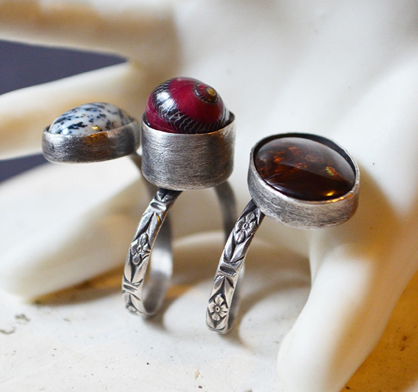 Sky Sea and Land Ring Made With Fire Agate Gemstone - Etsy