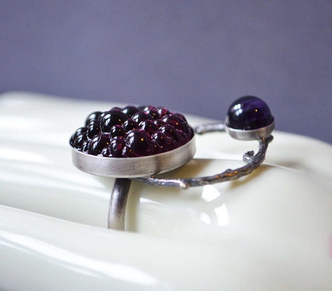 Bacchus Ring Made With Glass Cab and Amethyst - Etsy