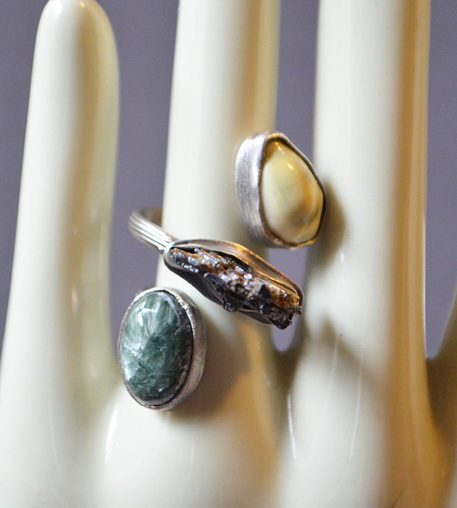 Earth Elements Ring Made With Lovely Gemstones And Shell | Etsy