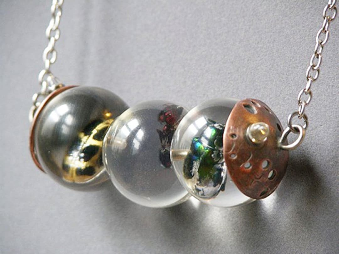 Insect Trio Necklace Made With Real Insects in Resin Orbs - Etsy