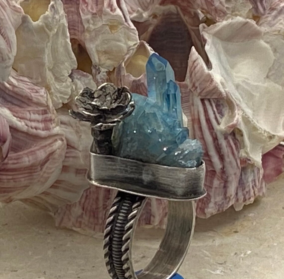 Northern Lights Ring made with cast succulent and crystal | Etsy