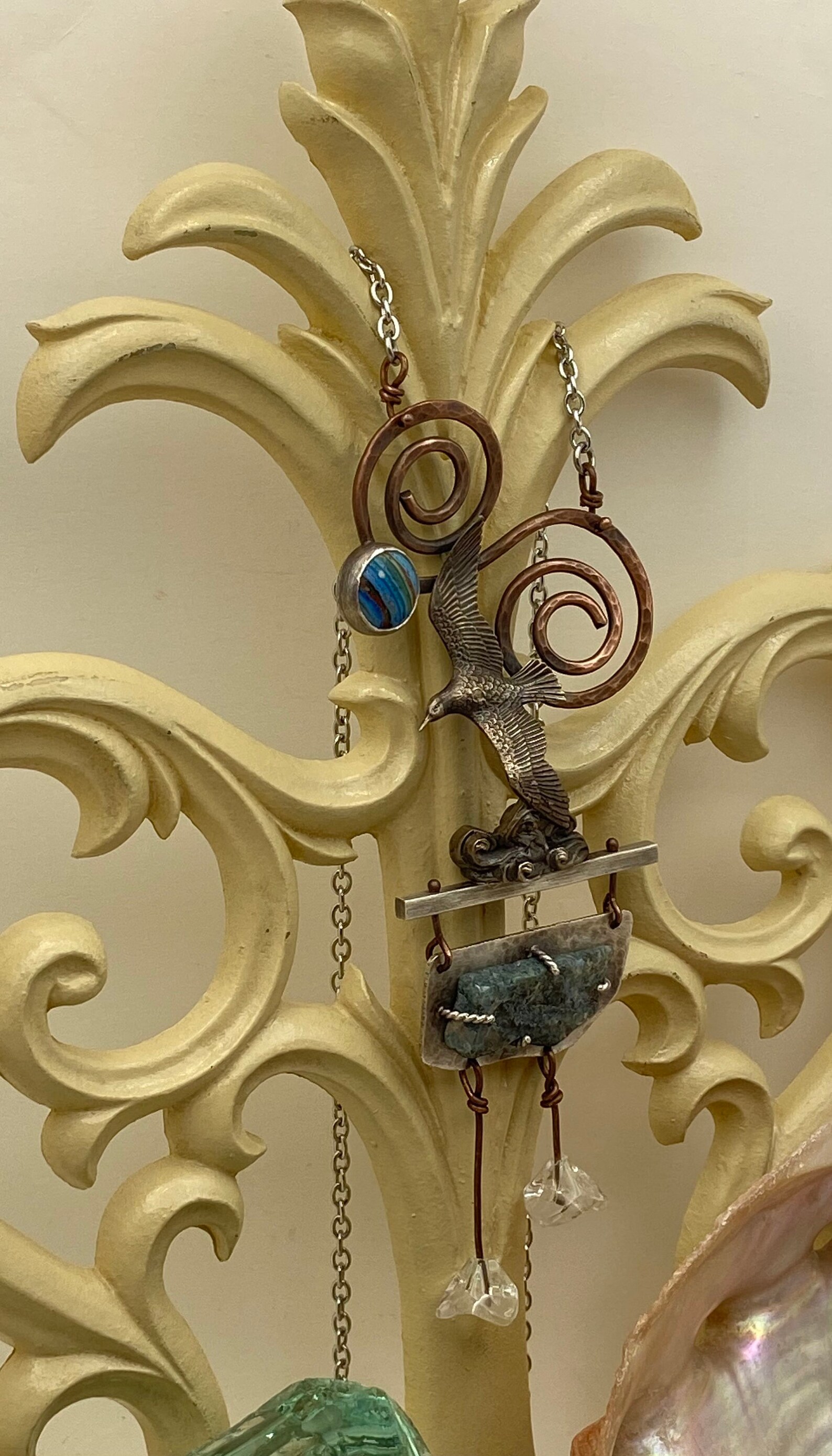 Riptide Necklace Made With Cast Bird and Rainbow Calsilica - Etsy