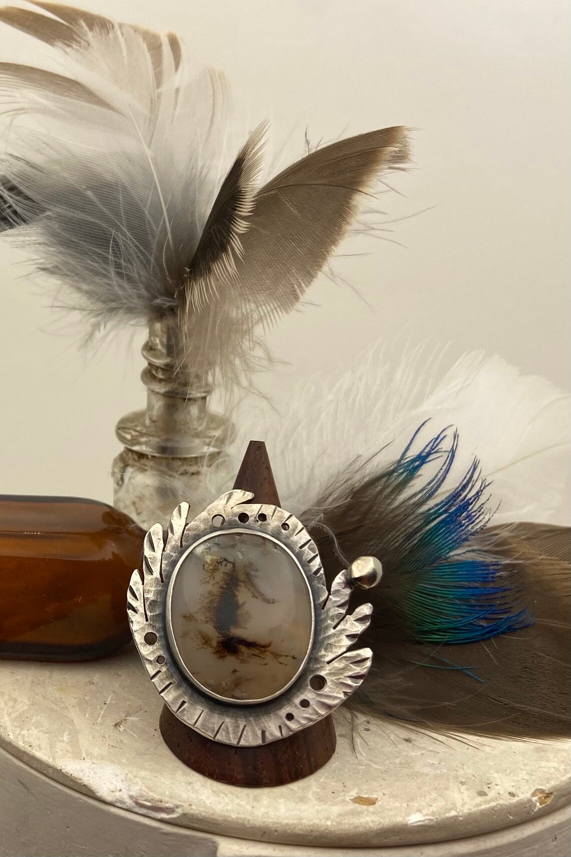 Feathered Ring Made With an Agate Stone - Etsy