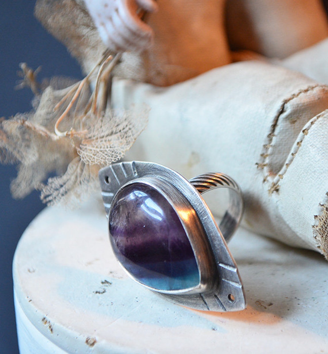 Keeper's Quill Ring Made With a Fluorite Stone - Etsy