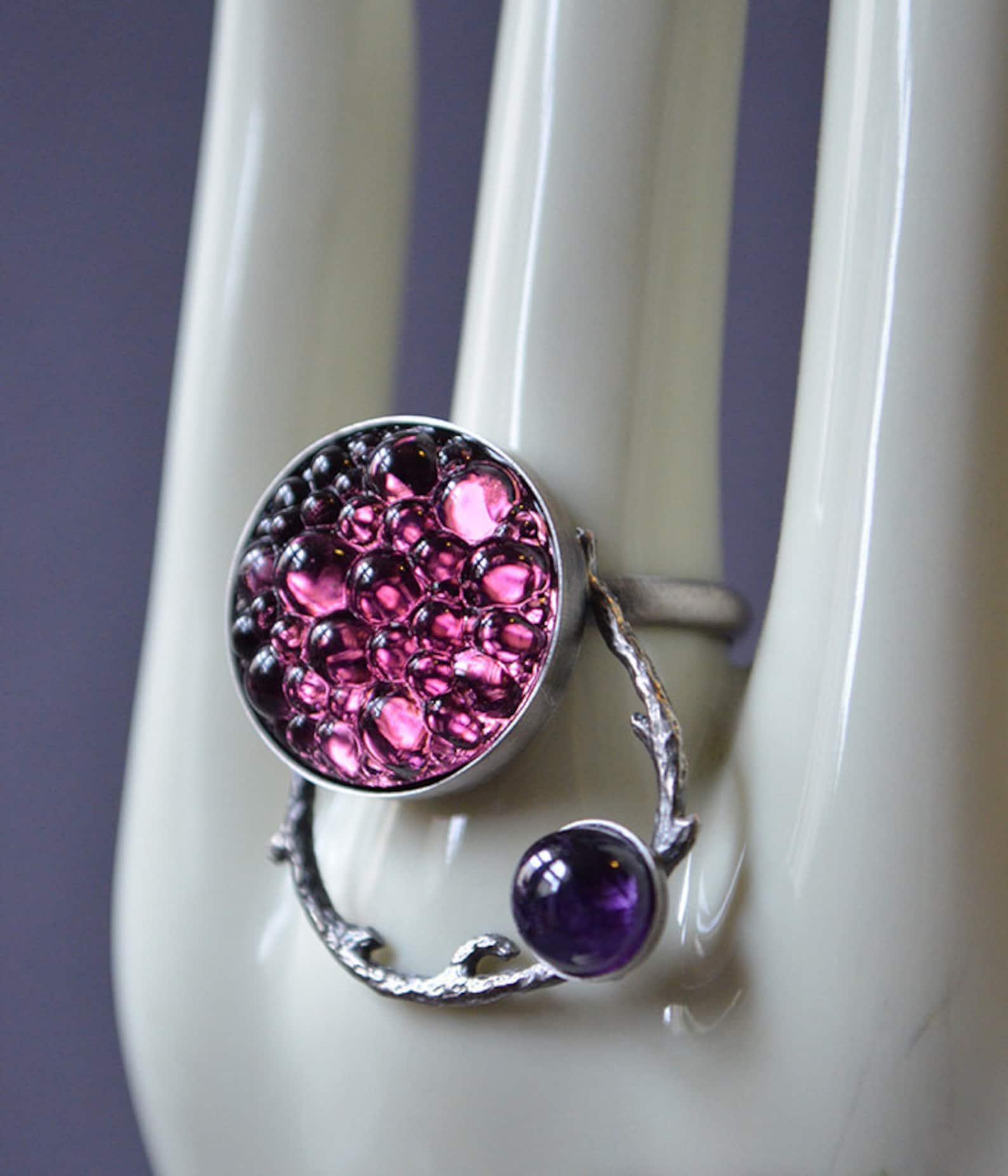 Bacchus Ring Made With Glass Cab and Amethyst - Etsy