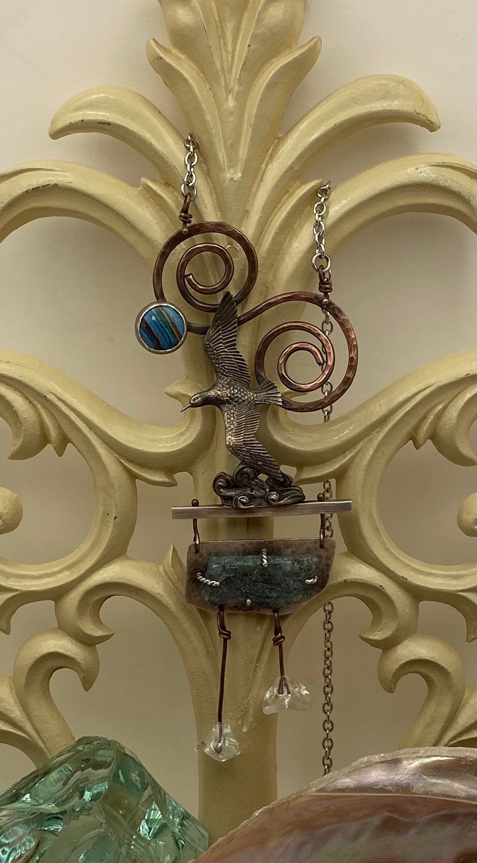 Riptide Necklace Made With Cast Bird and Rainbow Calsilica Stone - Etsy