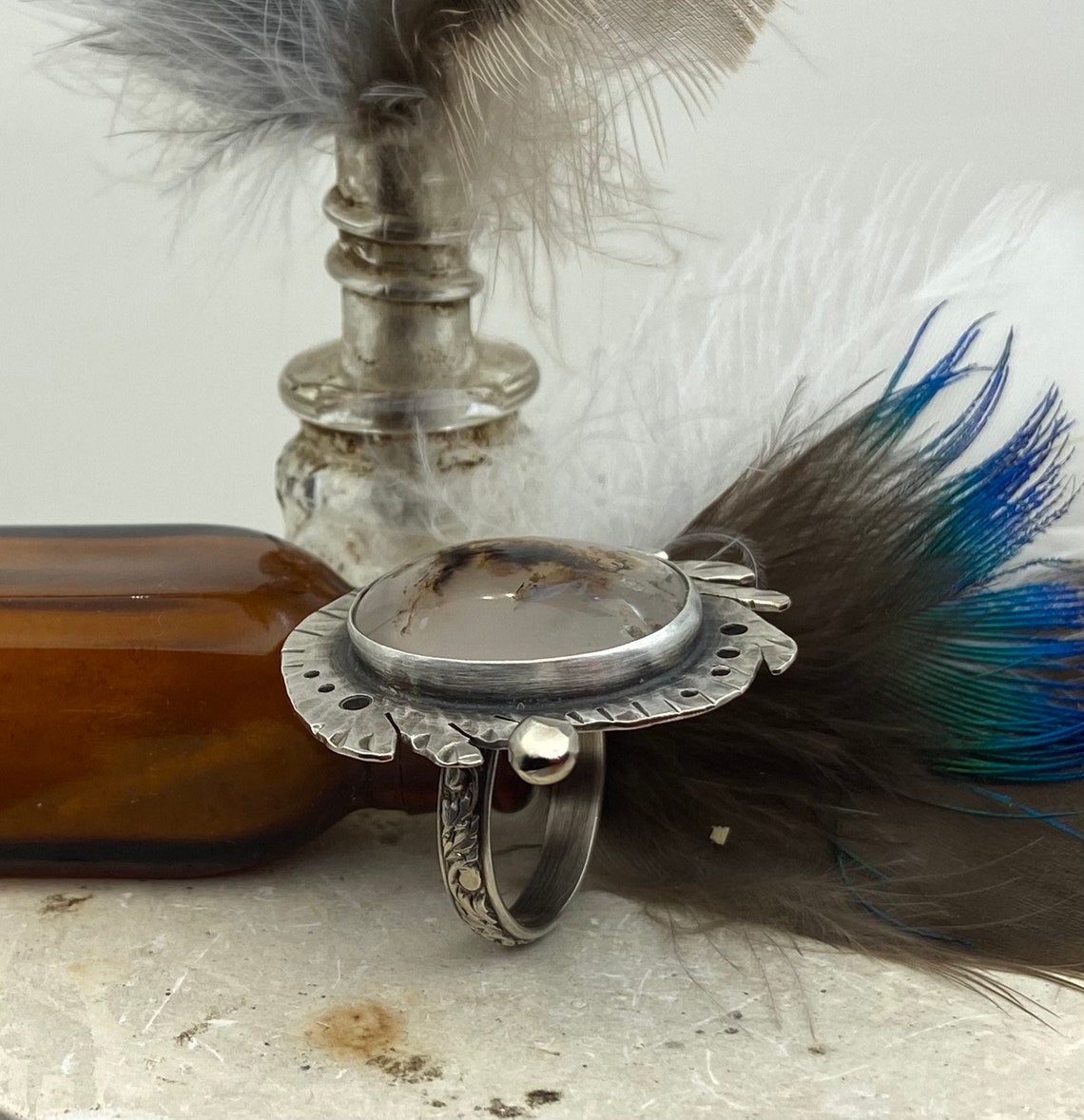 Feathered Ring Made With an Agate Stone - Etsy