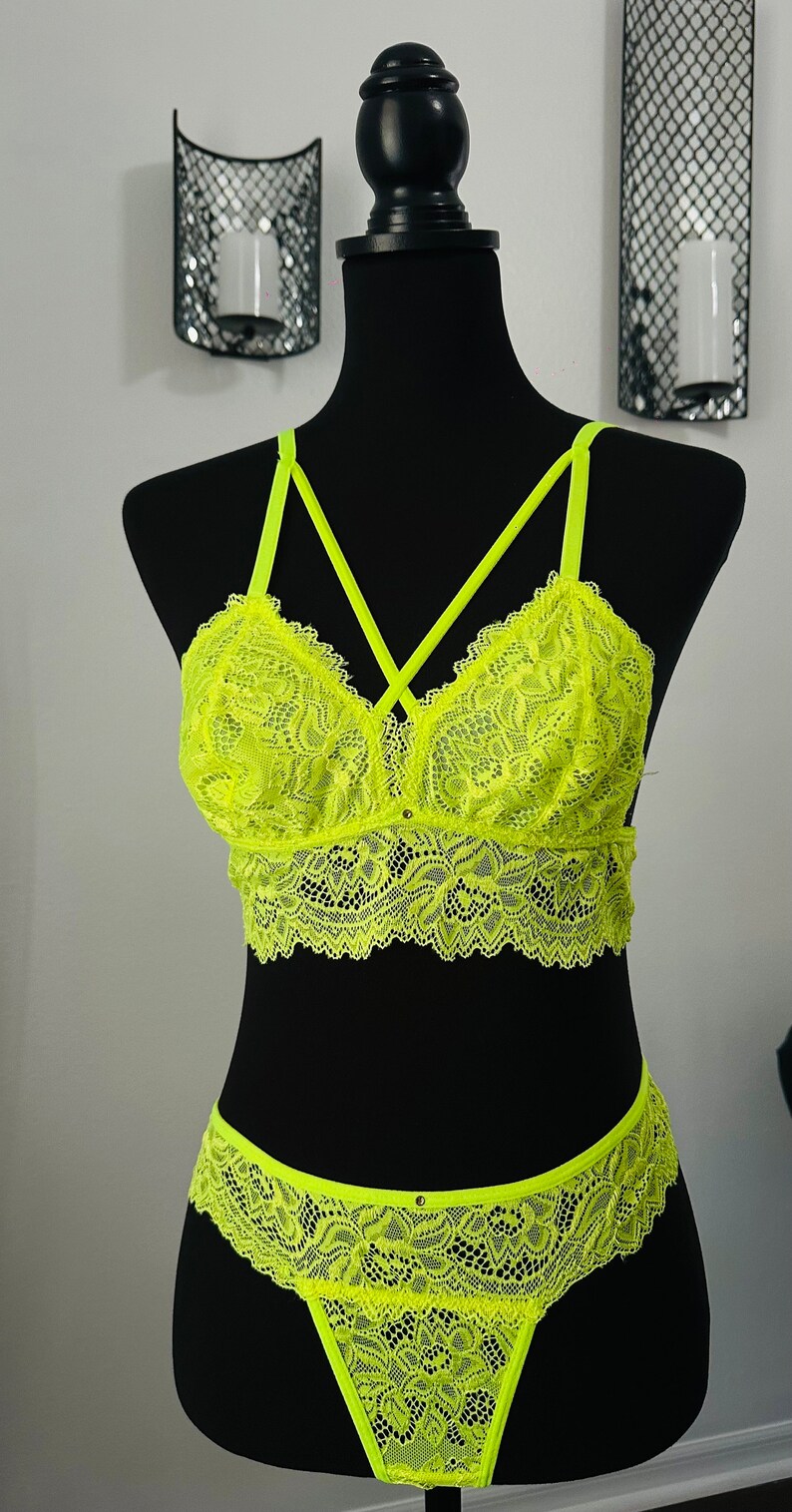 Neon Green Bralette and Thong Panty - Etsy