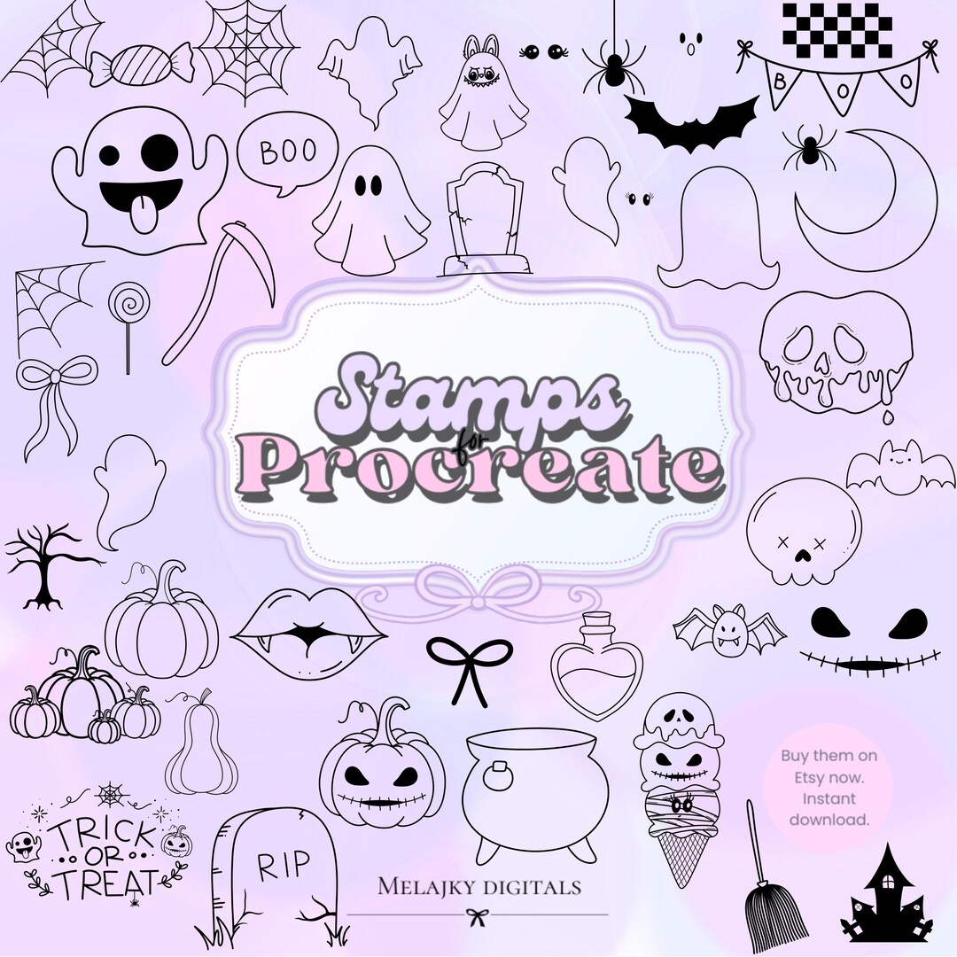 46 Halloween Procreate Stamps Digital Brush Pack | Spooky Cute Stamps ...